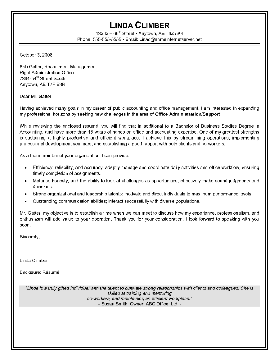 Administrative Assistant Cover Letter Canadian Resume Writing Service