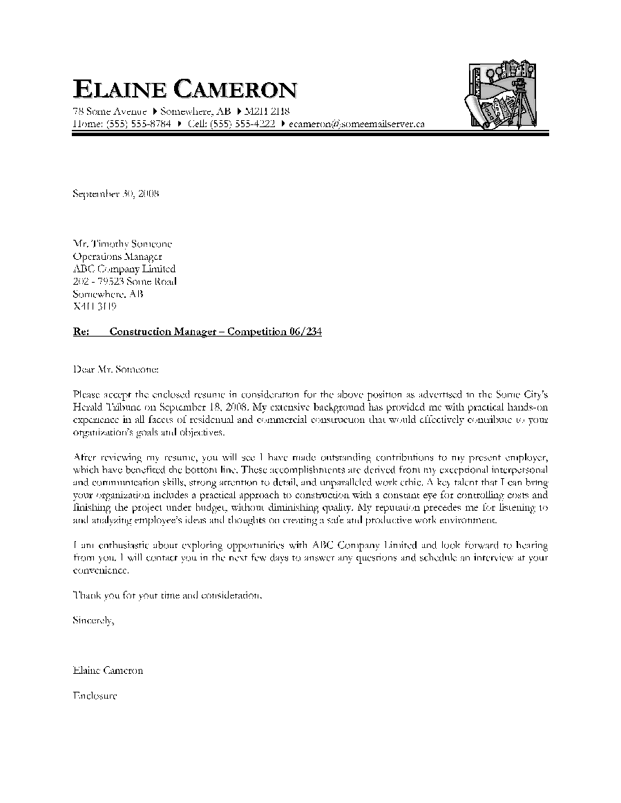 Construction Manager Cover Letter Canadian Resume Writing Service