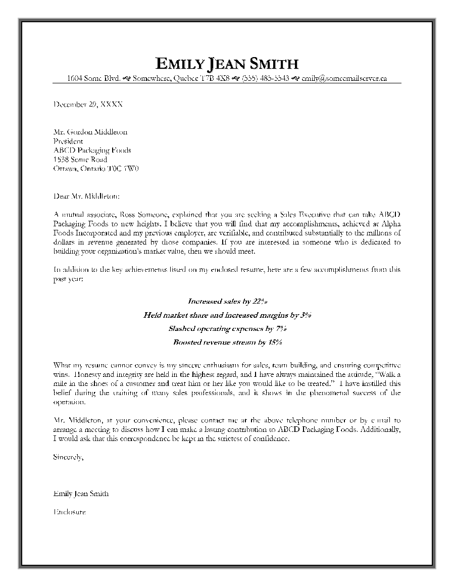 Sales Executive Cover Letter Example